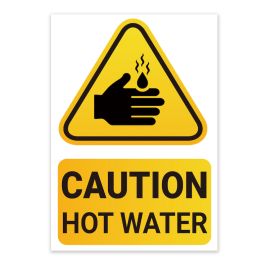 White and Yellow ‘CAUTION HOT WATER’ Warning Sign. Tough, Durable And ...